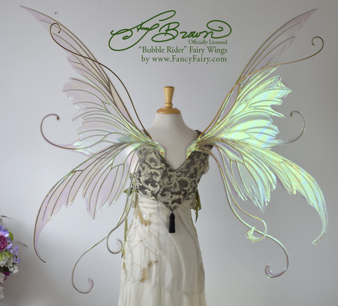Giant Amy Brown Bubble Rider Iridescent Fairy Wings in Satin White Iri ...