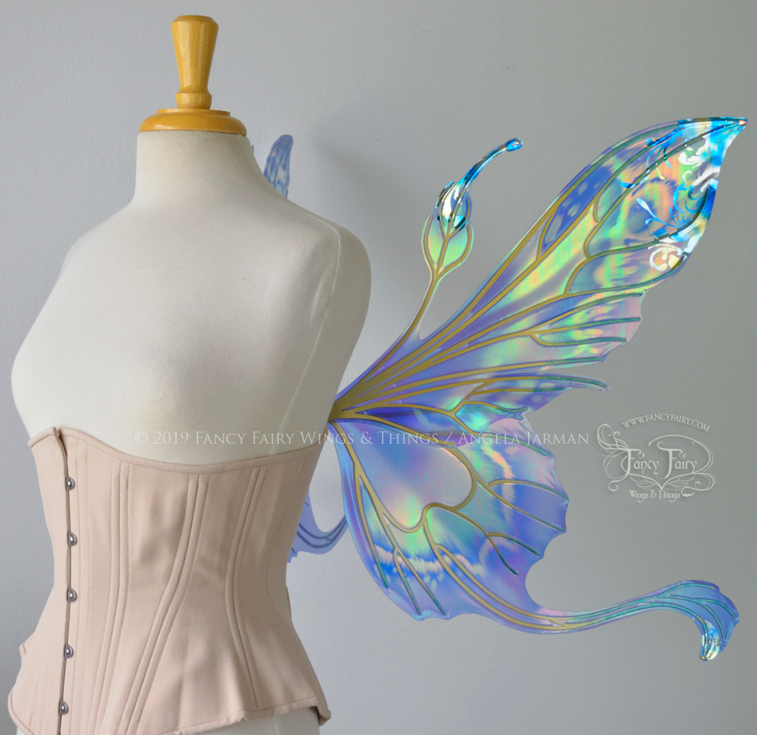 Elvina G "Blue Dream" Gilded Iridescent Convertible Fairy Wings with S ...